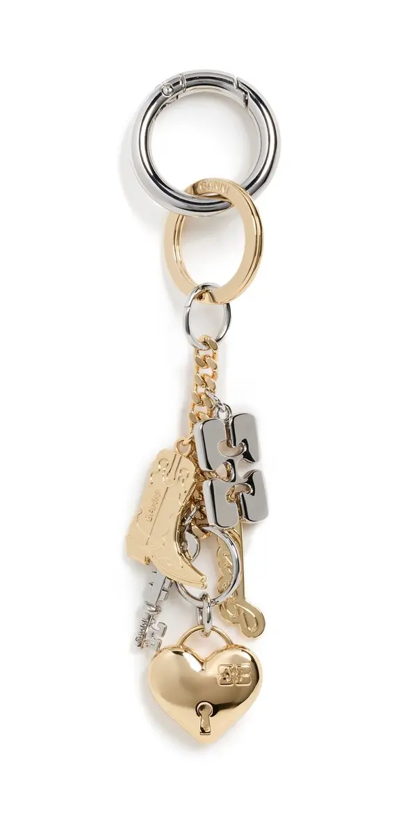 Ganni Silver And Gold Bou Charms Key Ring In Mixed Colors